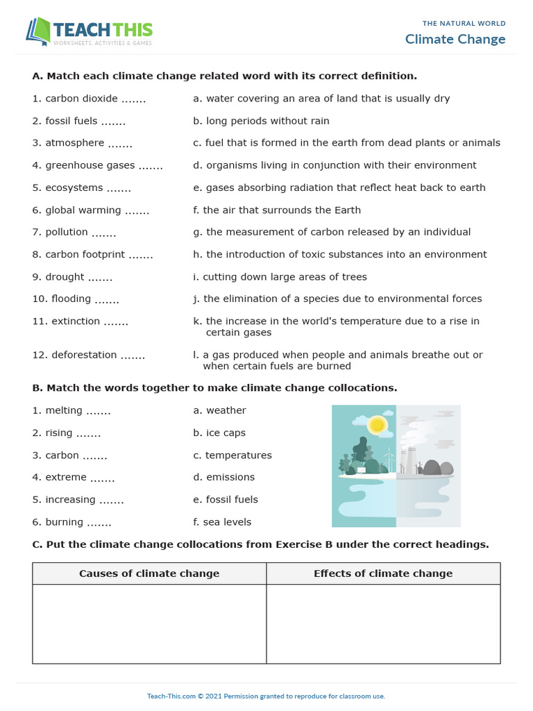 Climate Change Vocabulary Worksheet | PDF | Climate Change | Greenhouse Gas