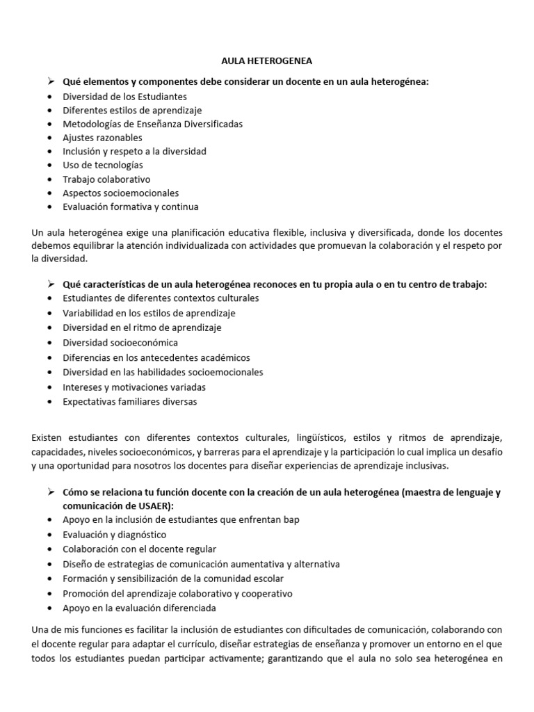 Aula Heterogenea | PDF | Evaluación | Inclusión (Educación)