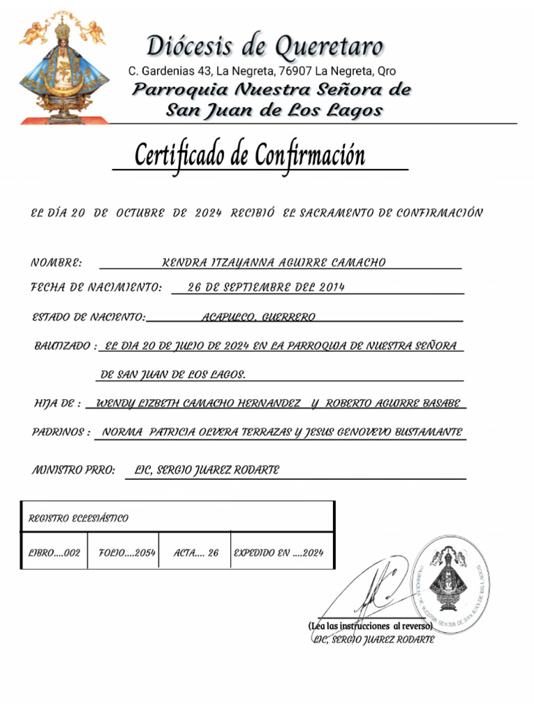 Acta Confirmacion | PDF