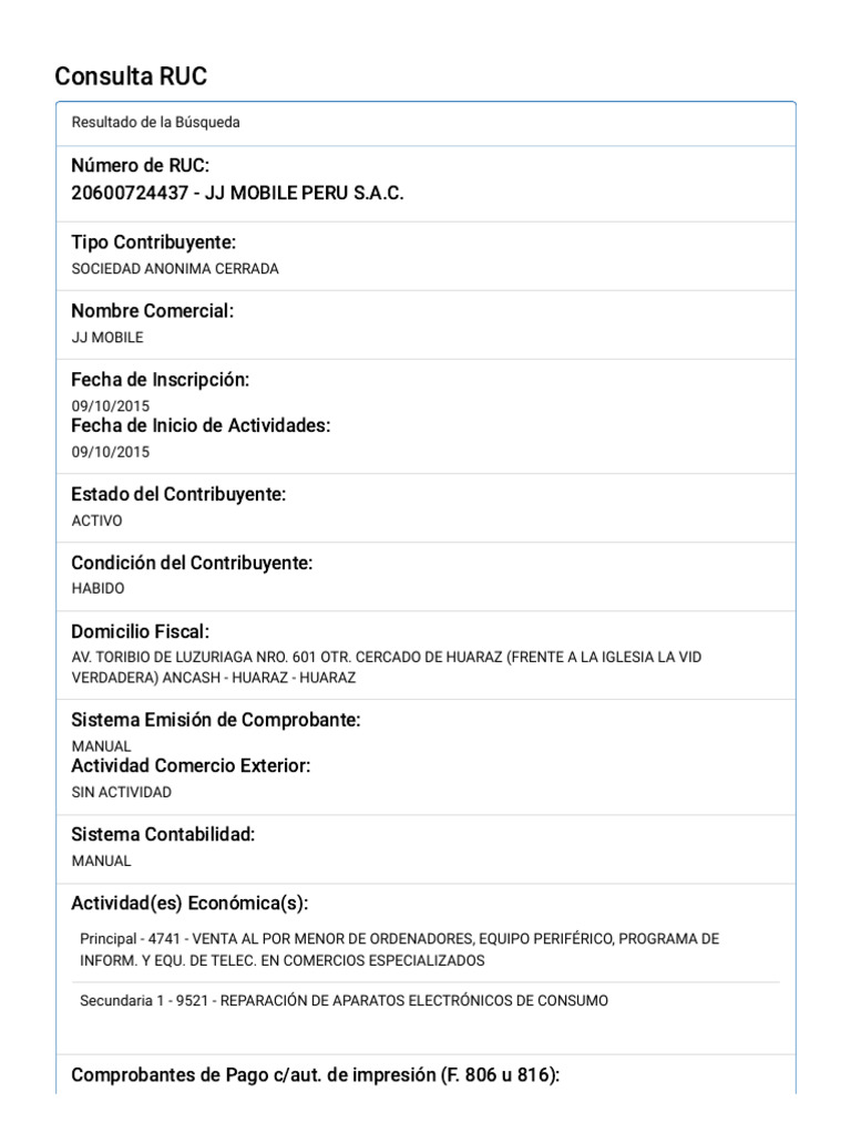 SUNAT - Consulta RUC | PDF