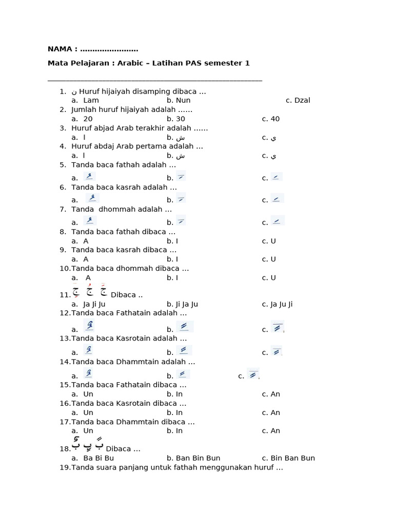 Latihan PAS 1 - Arabic | PDF