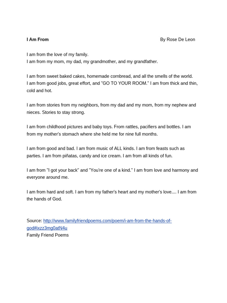 "I Am From: A Family Love Poem" | PDF