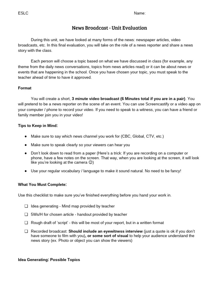 Student News Reporting Project | PDF | News | News Broadcasting