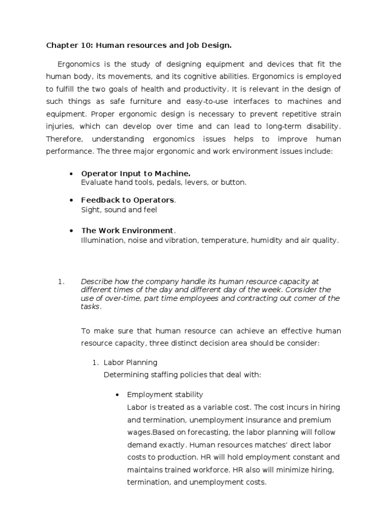 Chapter 10: Human Resources and Job Design | PDF | Human Factors And ...