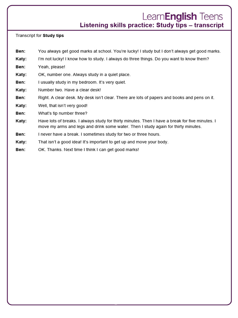 Study Tips - Transcript | PDF