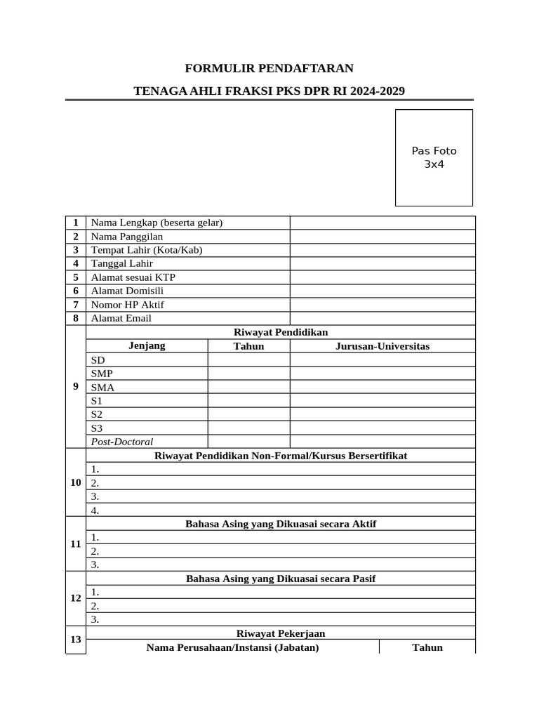 (Template) Formulir Pendaftaran - Taf Pks 2024-2029 | PDF