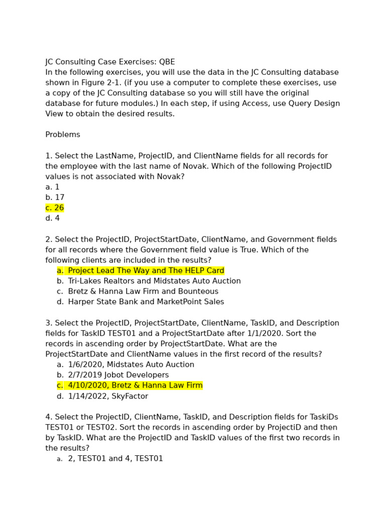 JC Consulting Case Exercise - QBE | PDF | Databases | Information Science