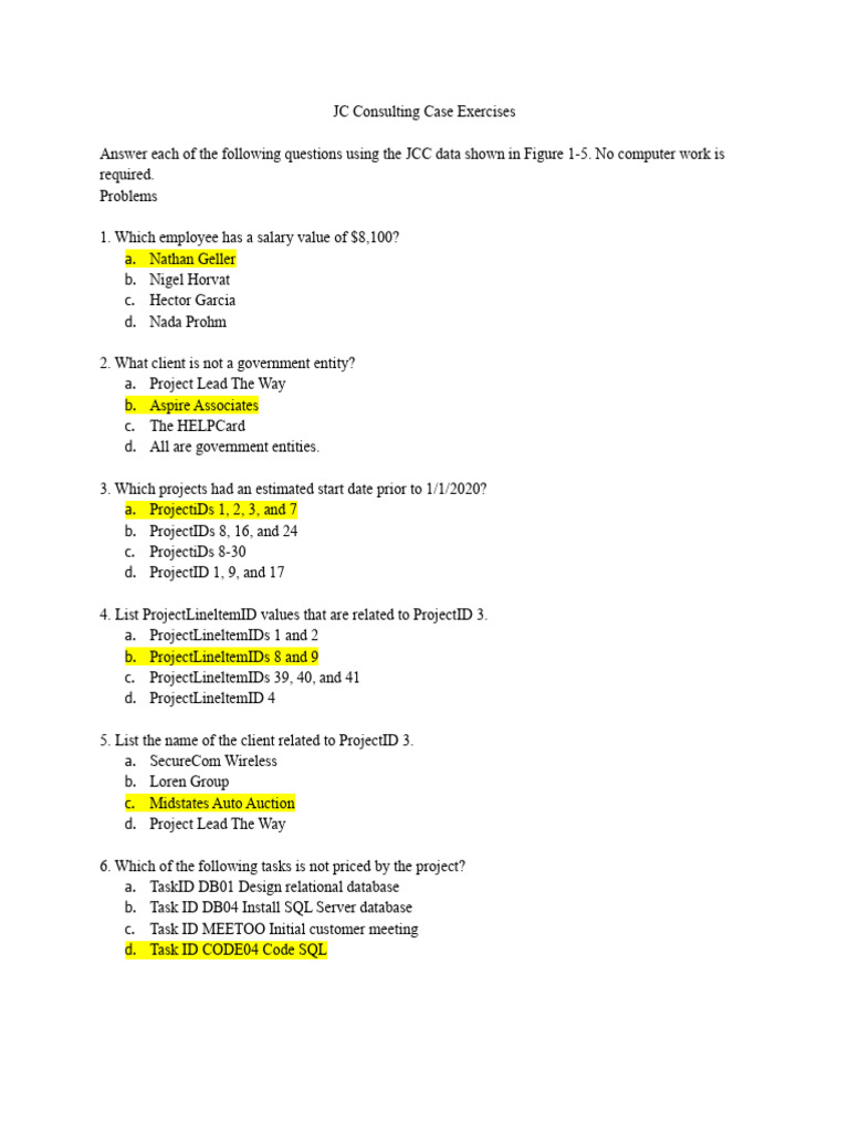 JC Consulting Case Exercises | PDF
