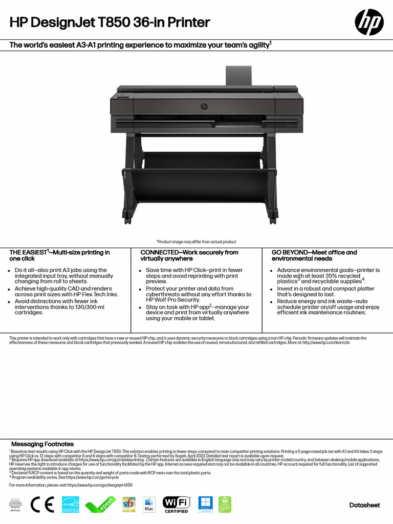 HP DesignJet T850 Plotter Printer | PDF | Printer (Computing) | Hewlett Packard