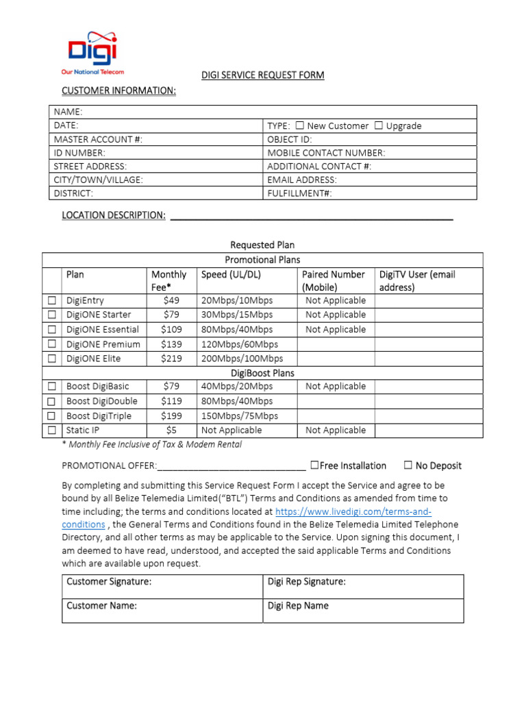 Digi Service Request Form 2023 Updated | PDF