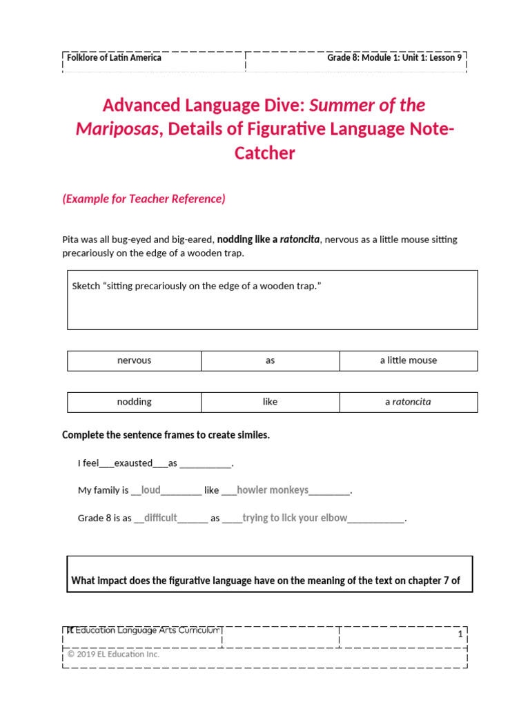 Figurative Language in Summer of Mariposas | PDF