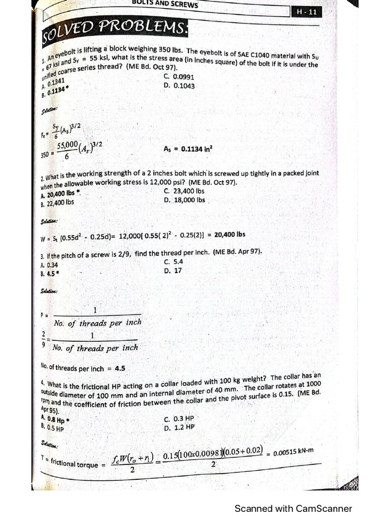 Bolts and Screws Solved Problems Compress | PDF