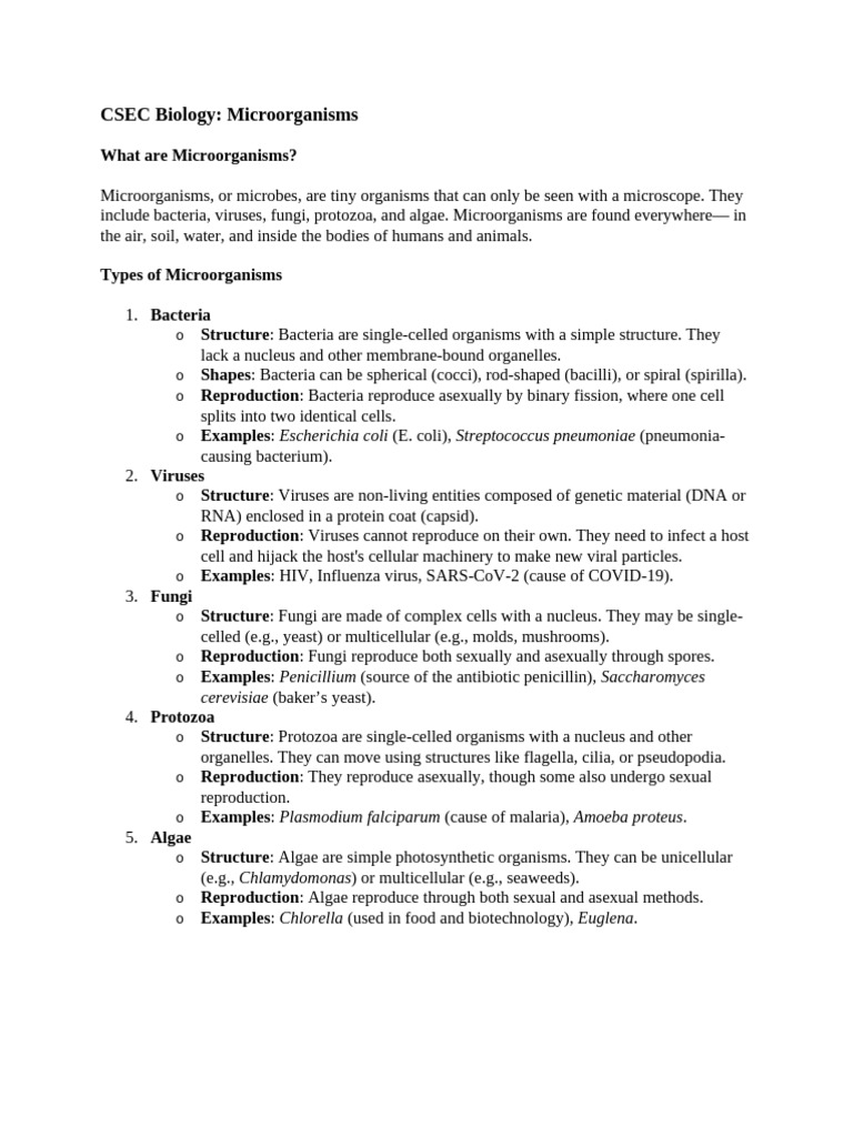 CSEC Biology Micro Organisms | PDF | Microorganism | Bacteria