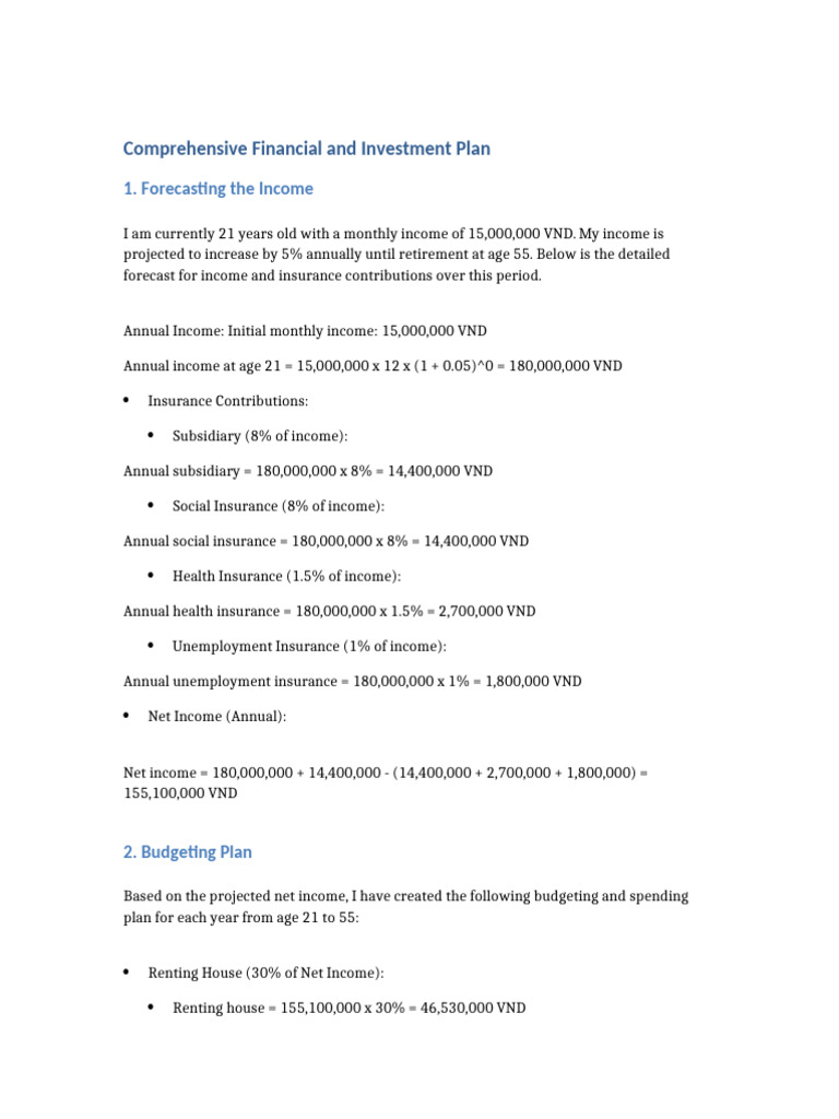 Detailed Financial Plan Investment Risk Analysis Report | PDF | Income ...