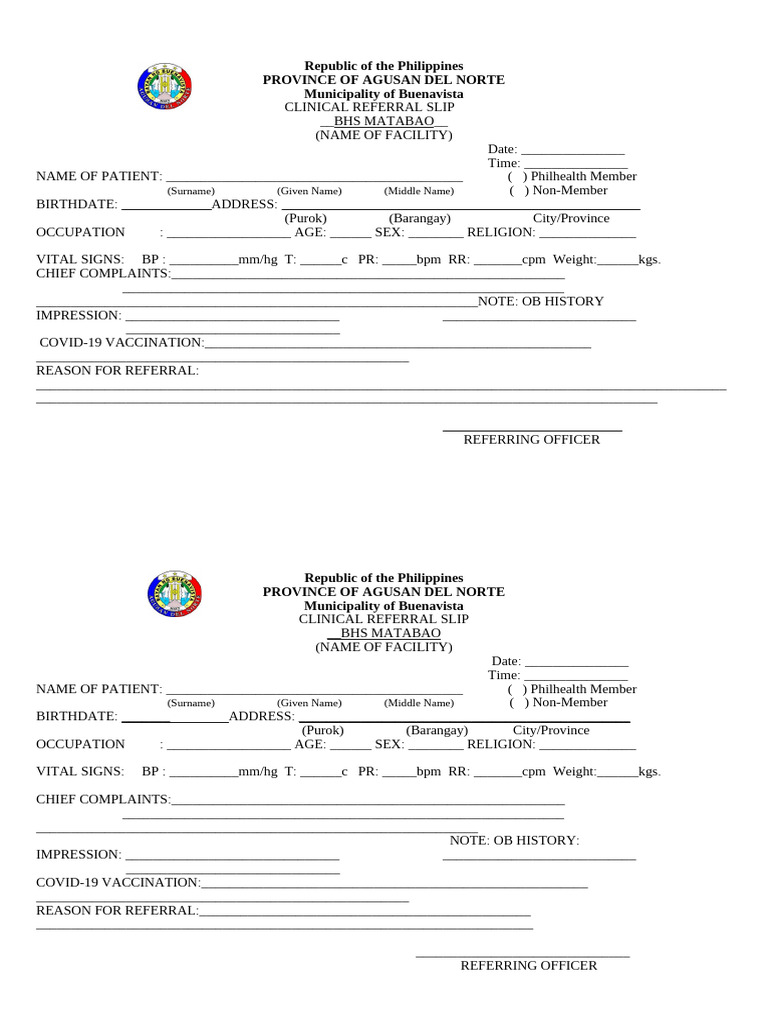 Bhs REFERRAL FORM No Return Slip | PDF | Medical Specialties | Vaccination