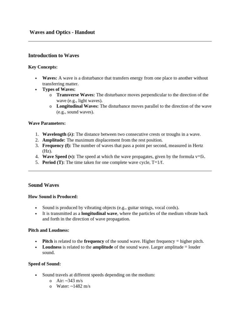Waves and Optics - Handout | PDF | Waves | Sound