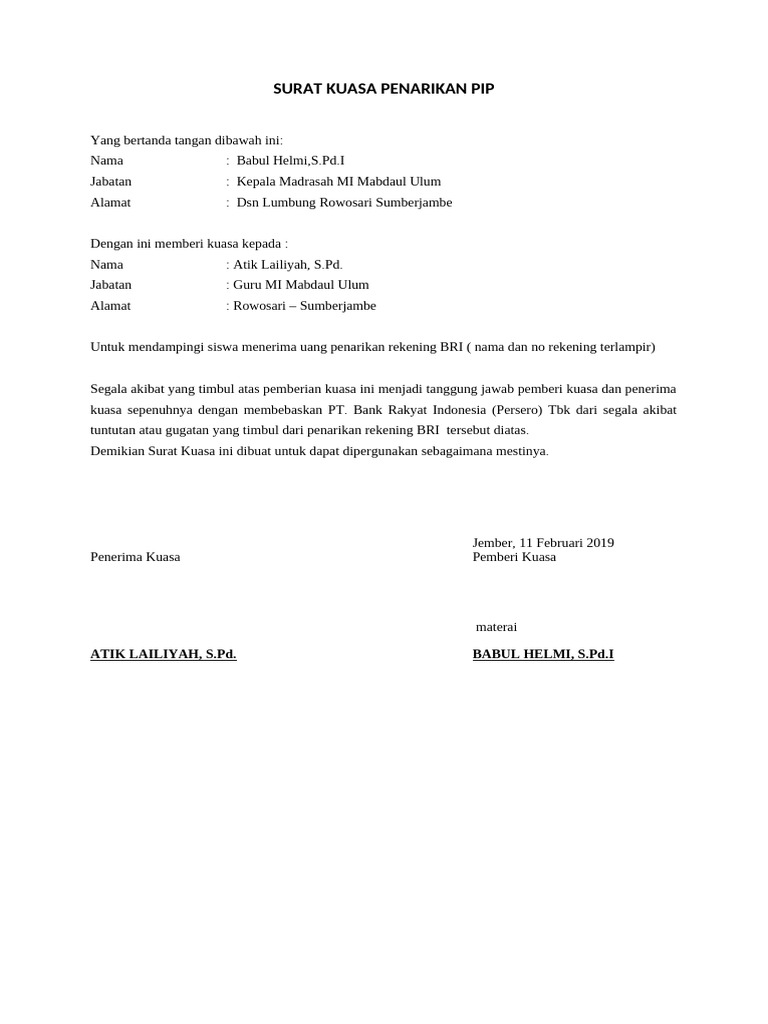 Surat Kuasa PIP | PDF