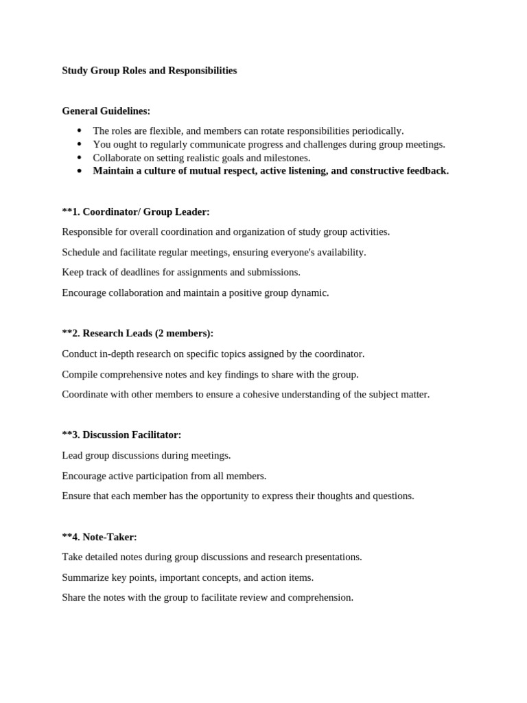 Study Group Roles and Responsibilities Guide | PDF | Business