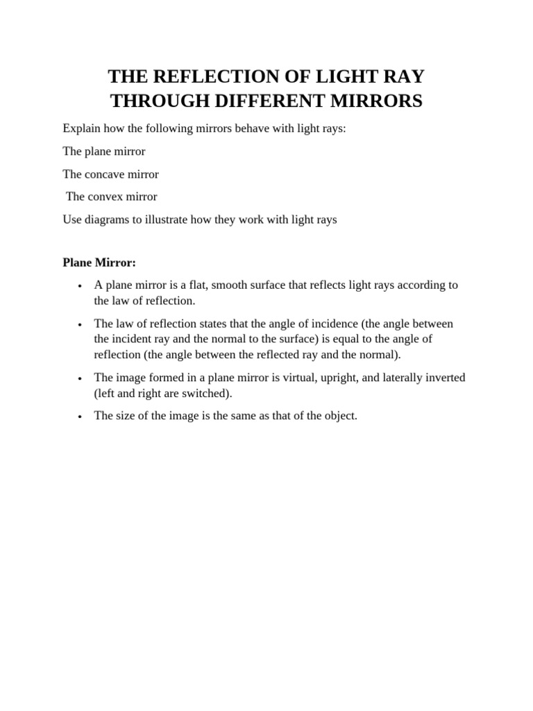 The Reflection of Light Ray Through Different Mirrors | PDF