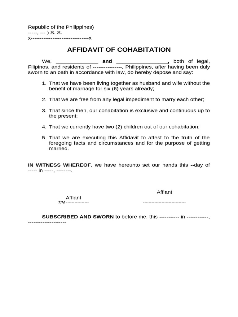 Affidavit of Cohabitation | PDF | Finance & Money Management | Social Science