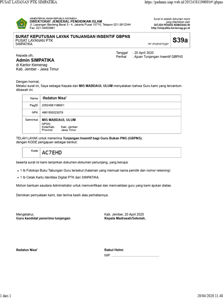 Ajuan S39a Ifadah | PDF