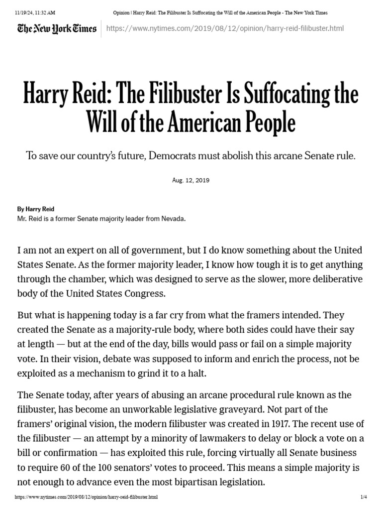 Abolishing the Filibuster for Progress | PDF | United States Senate ...