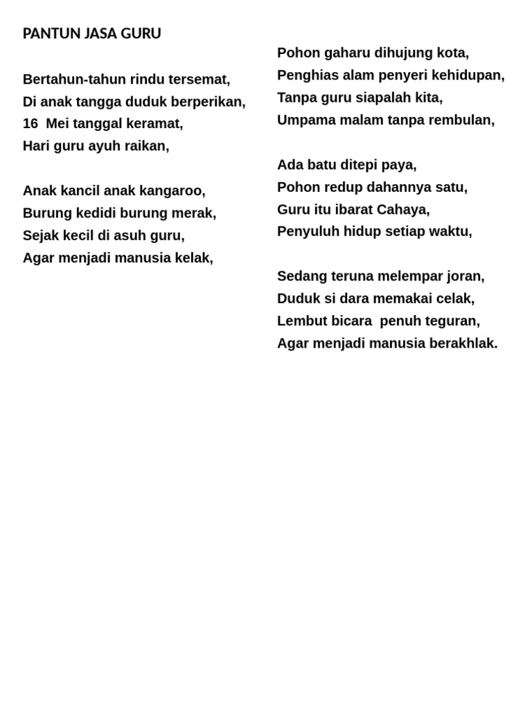 Pantun Jasa Guru | PDF