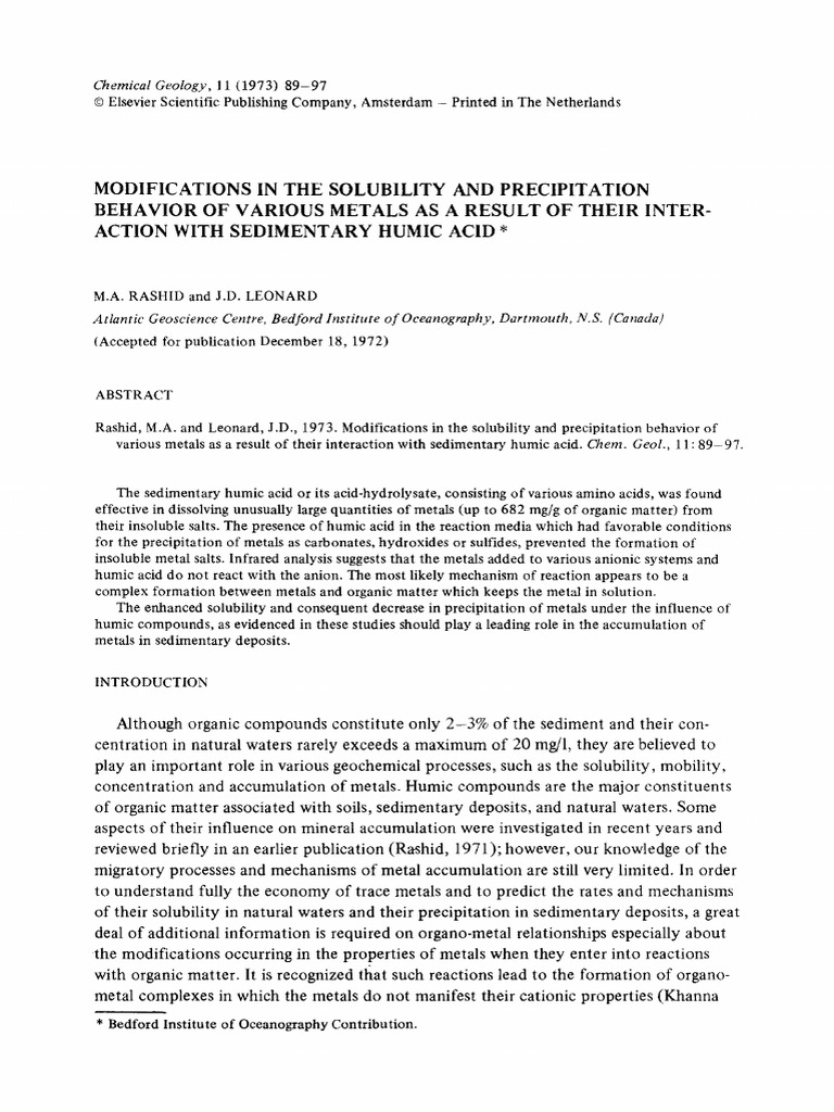 Metal Solubility with Humic Acid Interaction | PDF | Hydroxide | Precipitation (Chemistry)
