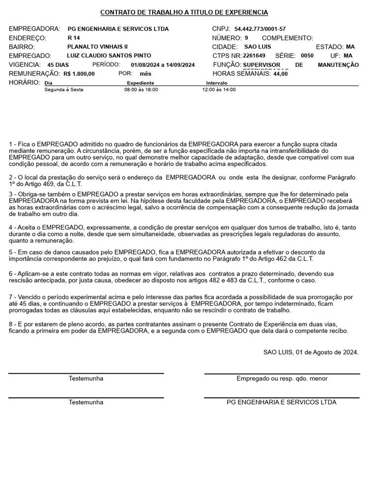 LUIZ CLAUDIO - Documentos Admissionais | PDF | Férias trabalhistas | Business