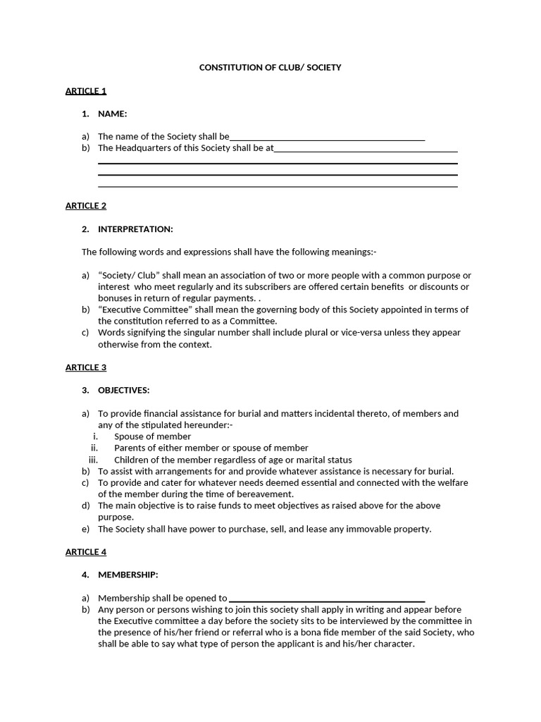 Club/Society Constitution Overview | PDF | Committee | Quorum