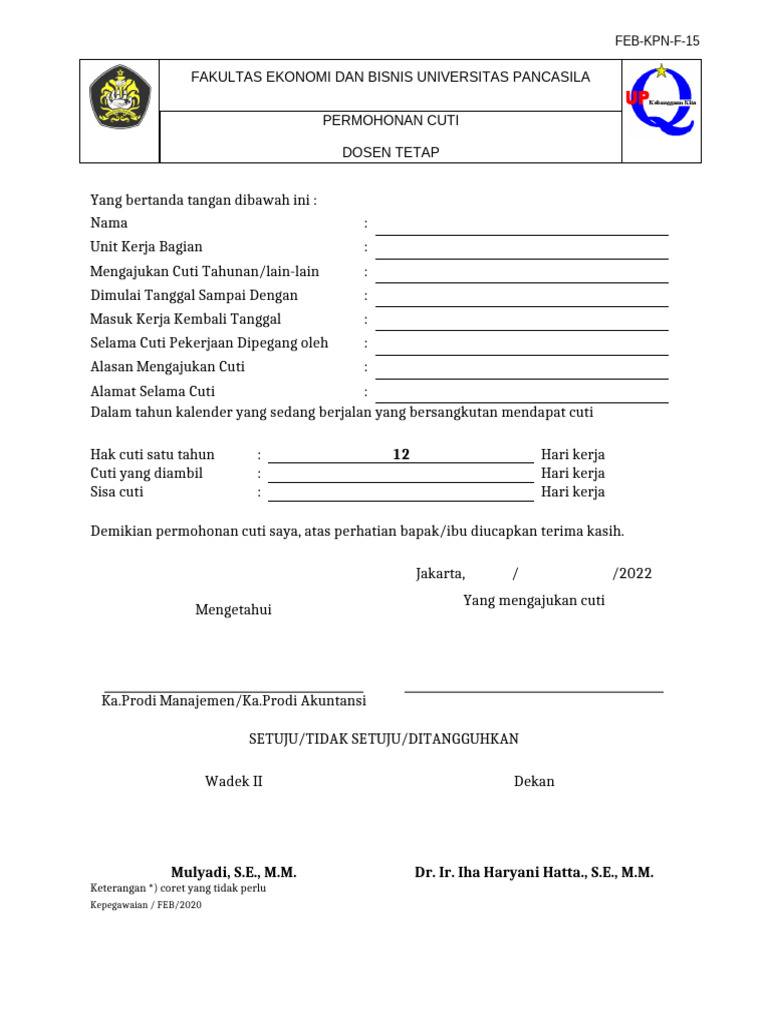 SURAT PERMOHONAN DOSEN TTD Kaprodi CUTI TAHUNAN | PDF