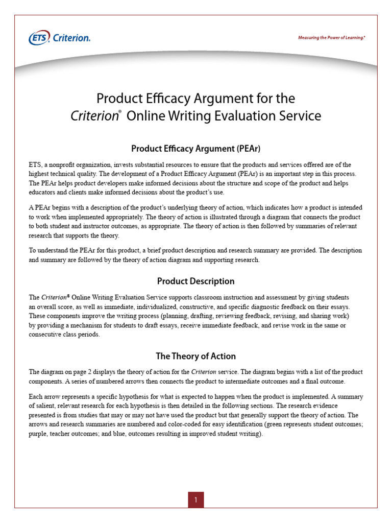 Product Efficacy Argument For The Criterion Online Writing Evaluation ...