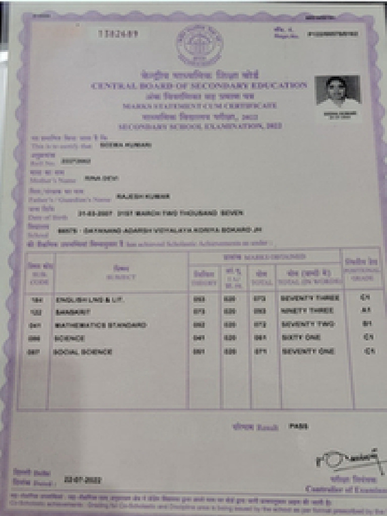 10 Marksheet 2024 Resize PDF | PDF