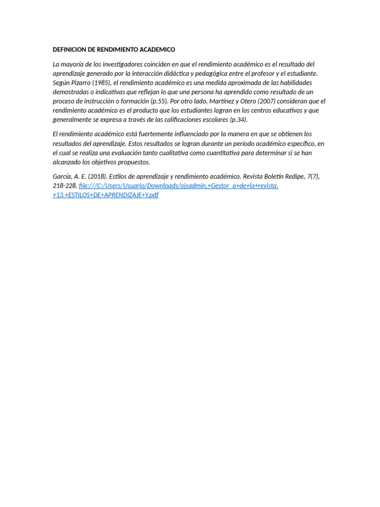 Definicion de Rendimiento Academico | PDF | Crecimiento personal y ...