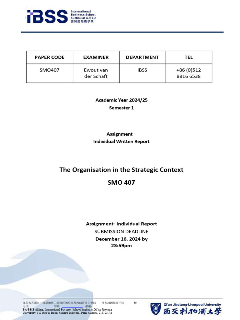 SMO 407 - 70% Individual Written Report 2024-25 Oct 24 FV UPLOAD | PDF ...