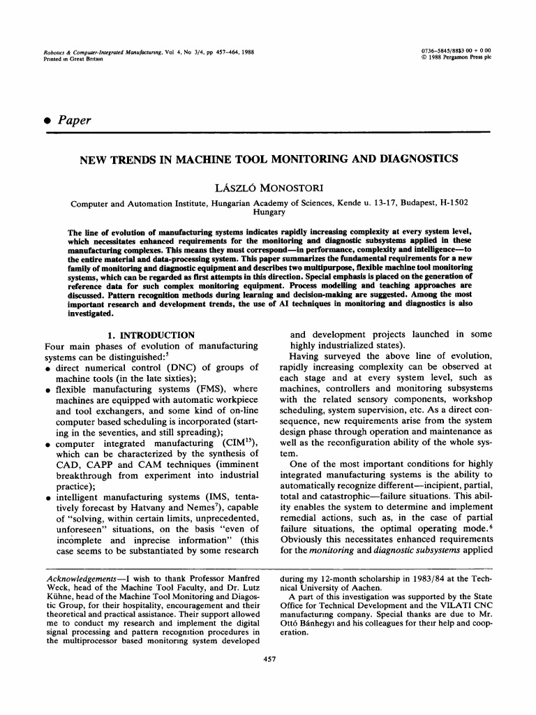 Trends in Machine Tool Monitoring | PDF | Pattern Recognition ...