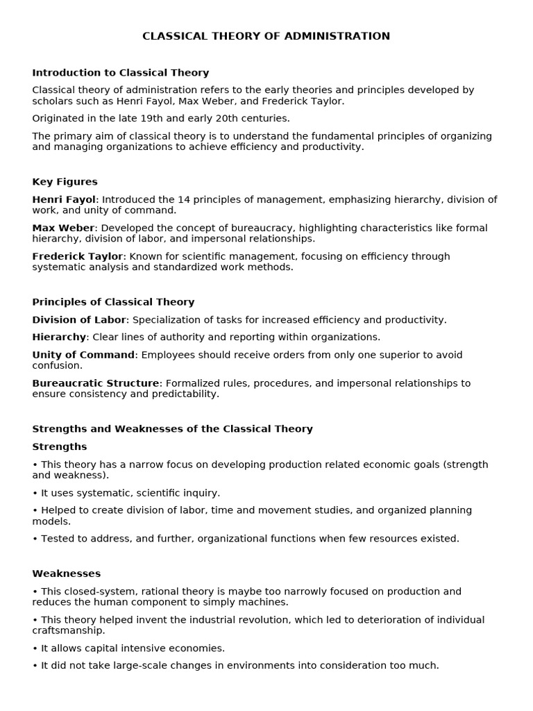 Classical Administration Theory Overview | PDF | Bureaucracy | Business