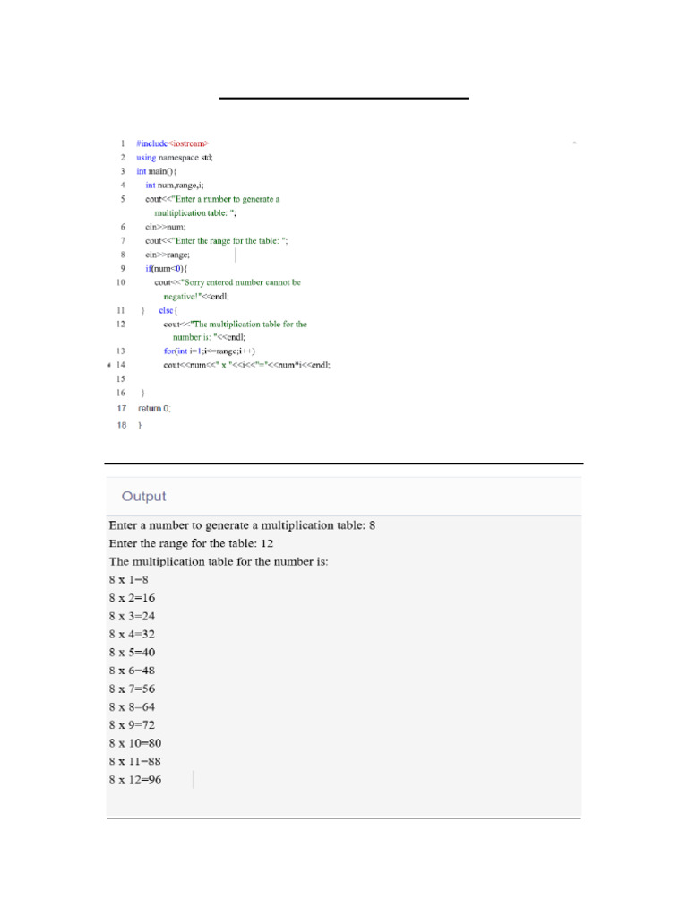 For Loop Multiplication Table | PDF