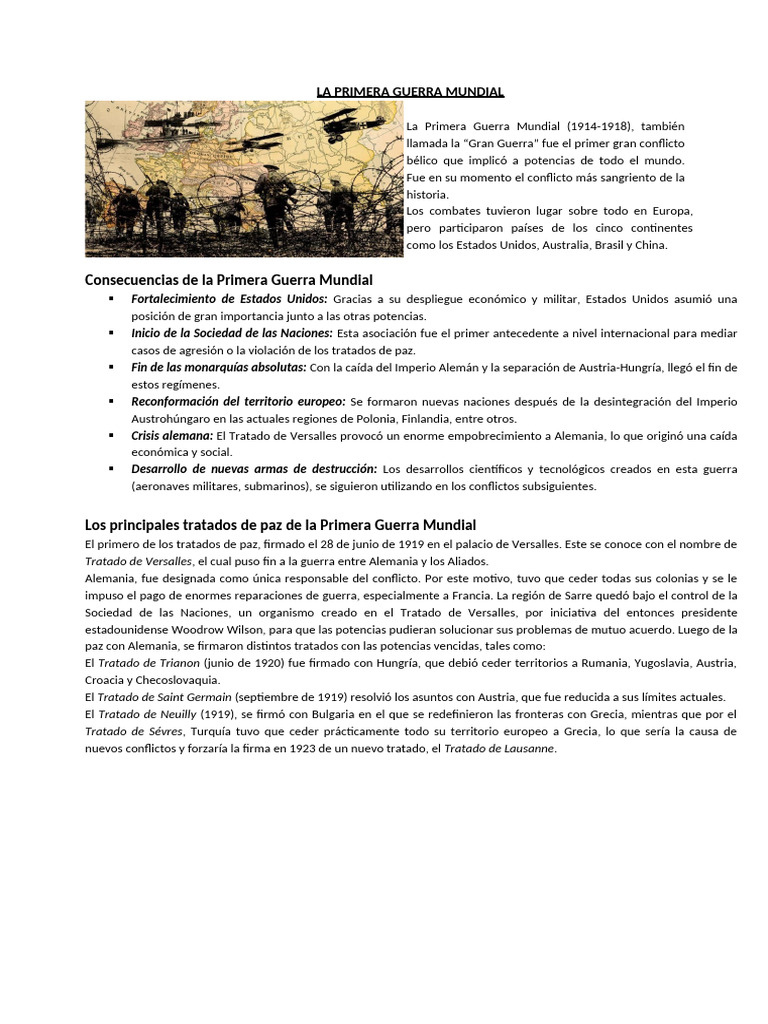 La Primera Guerra Mundial-Consecuencias | PDF | Primera Guerra Mundial ...
