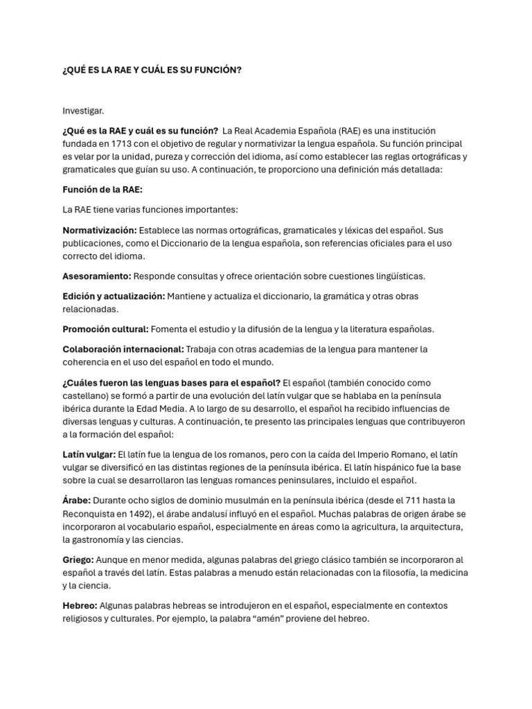 Qué Es La Rae y Cuál Es Su Función | PDF | Lengua española | latín
