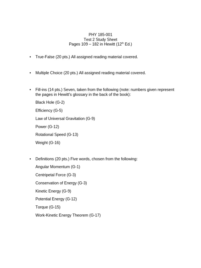 PHY 185-001 SMR 1 Test 2 Study Guide | PDF | Teaching Methods & Materials