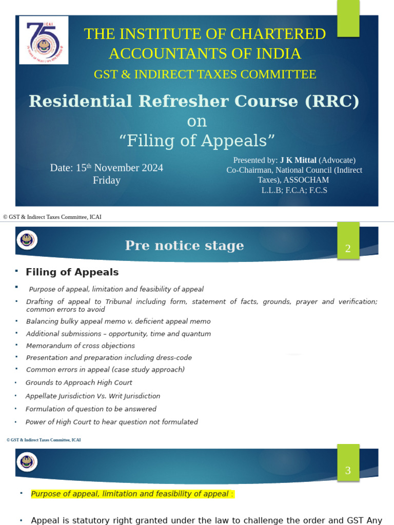 ICAI HYD Residential Course 15 November 2024 (Friday) | PDF | Appeal ...