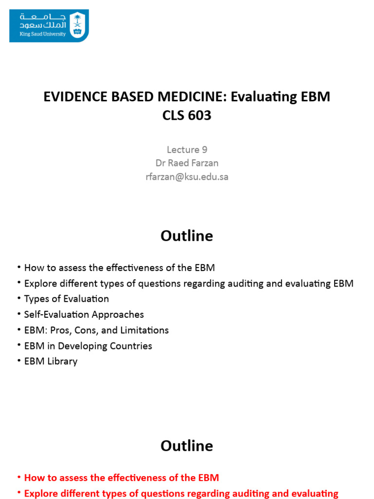 CLS 603 Lecture Note 9. Oct | PDF | Evidence Based Medicine | Libraries