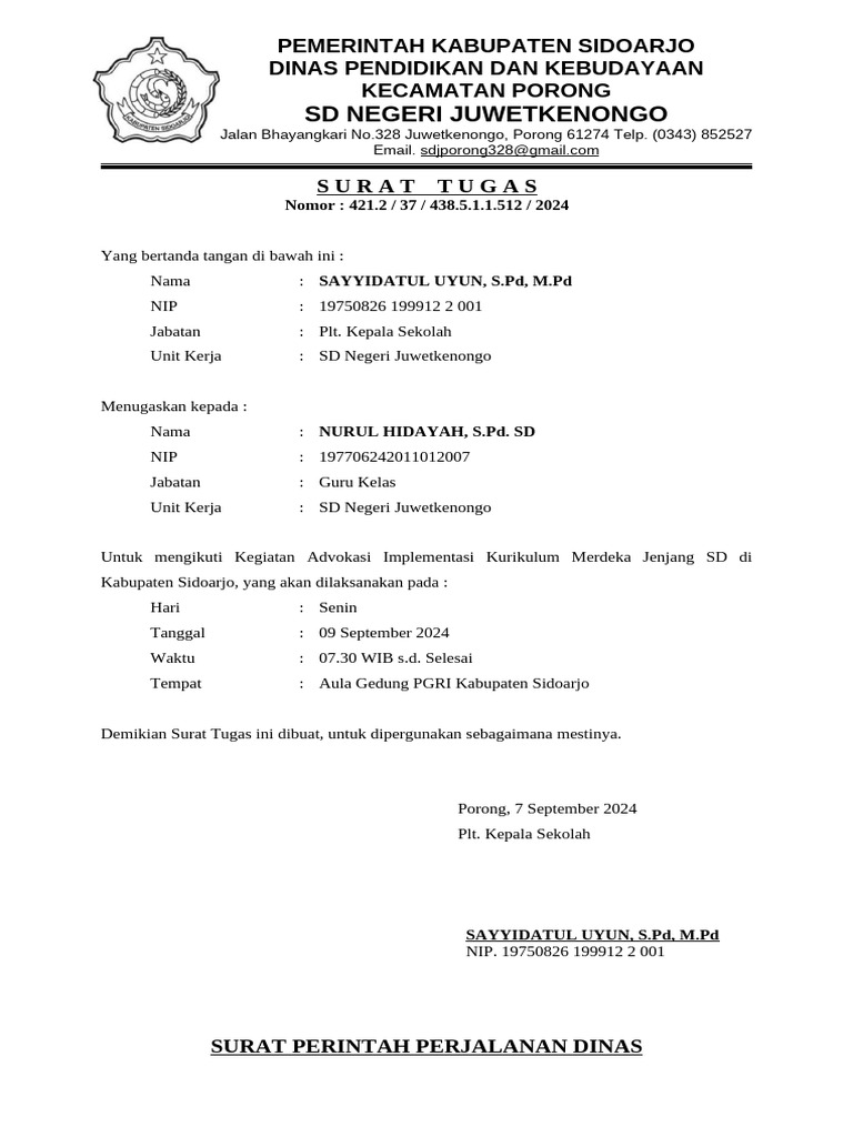 SURAT TUGAS 202 Dan SPPD BU Nurul 2024 | PDF