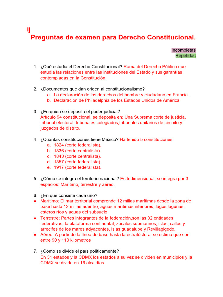 Preguntas Clave sobre Derecho Constitucional | PDF | Legislador | Naturalización