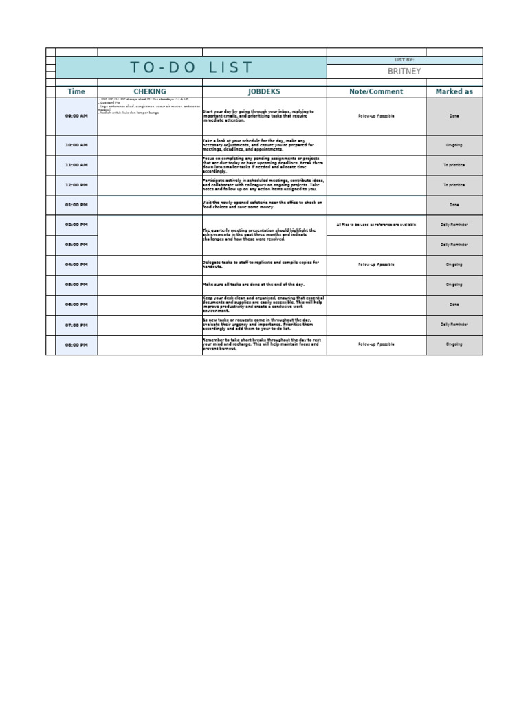 To Do List Template | PDF