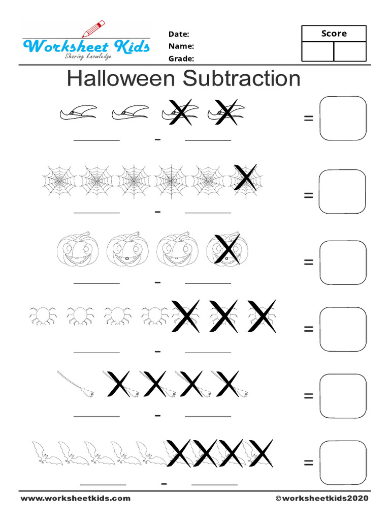 Halloween Math Subtraction Worksheets | PDF