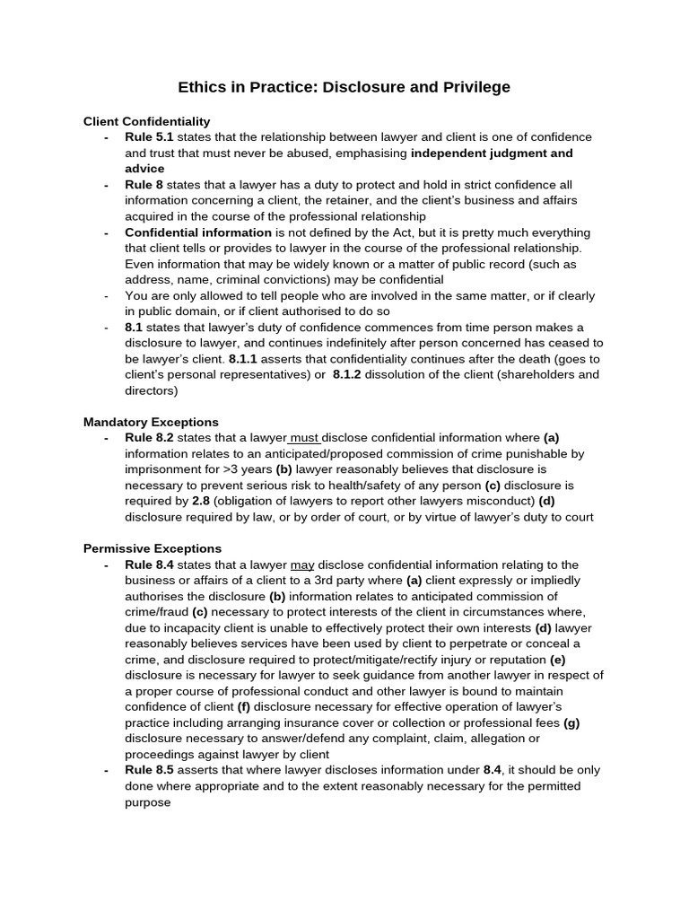 Ethics in Practice - Disclosure and Privilege | PDF | Confidentiality ...
