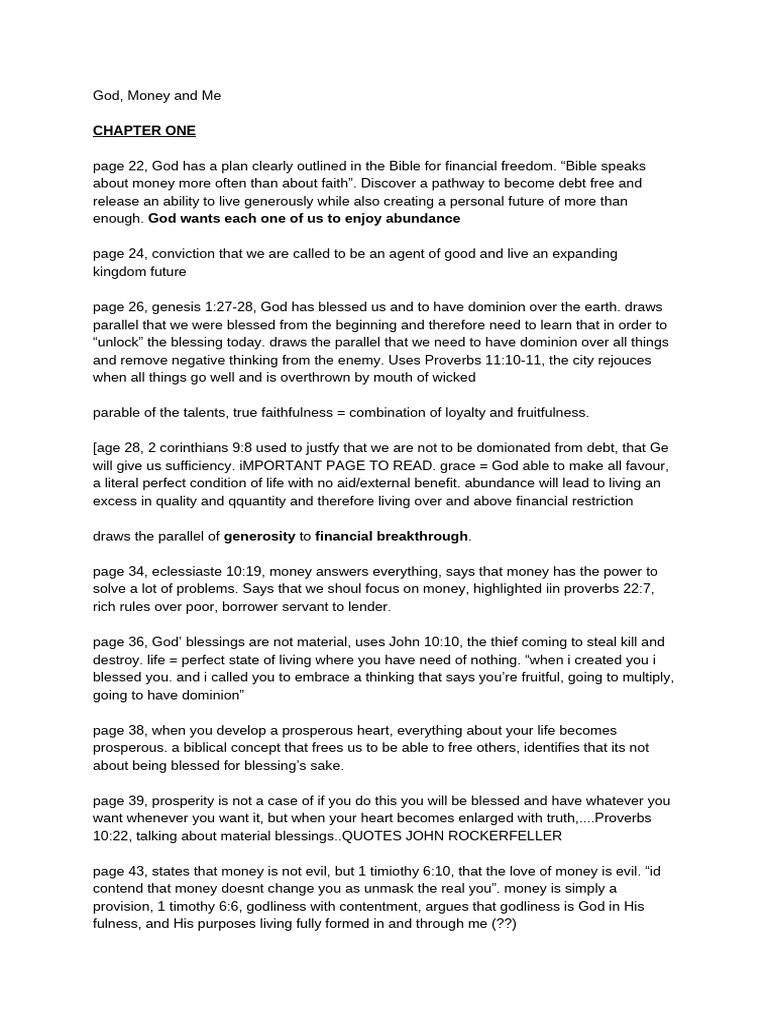 God, Money and Me (Notes) | PDF | Jesus | Gospel Of Matthew