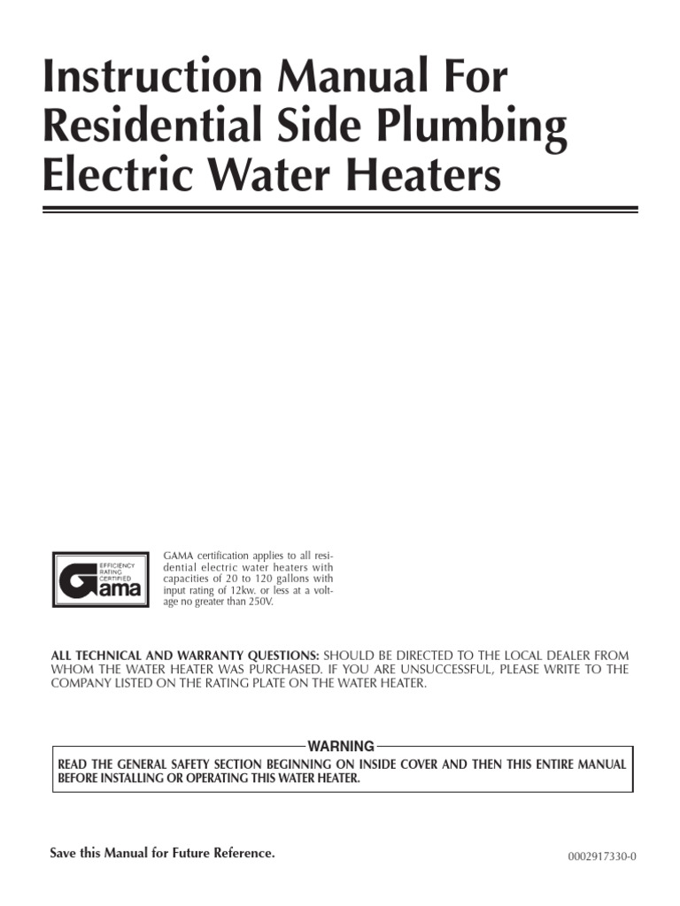 Electric Water Heater Manual | PDF | Water Heating | Valve